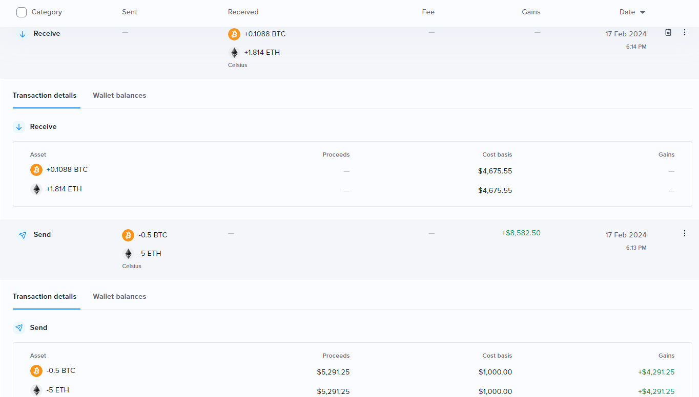 Reporting Celsius bankruptcy payments